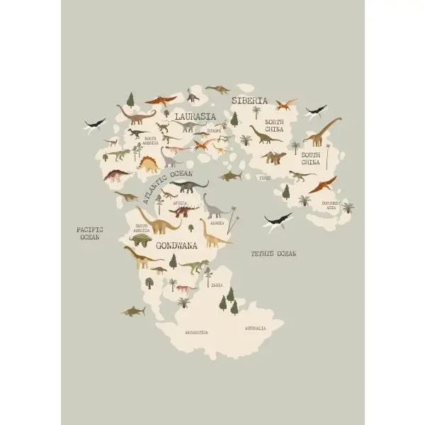 Juliste - Dinosaurus Kartta