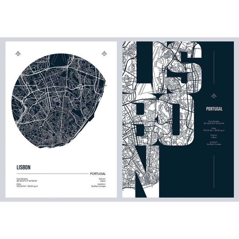 Juliste - Lissabon Kartta Kaksikko / Setti 2